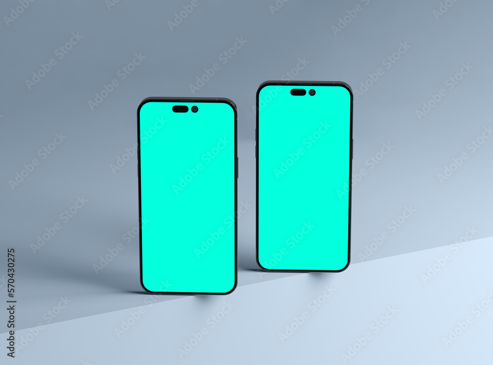 Two smartphones 14 pro max mockup for App and Website UI branding. 2 ...