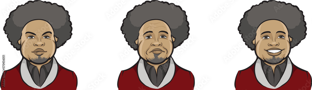 black man afro face three expressions isolated user profile avatar ...