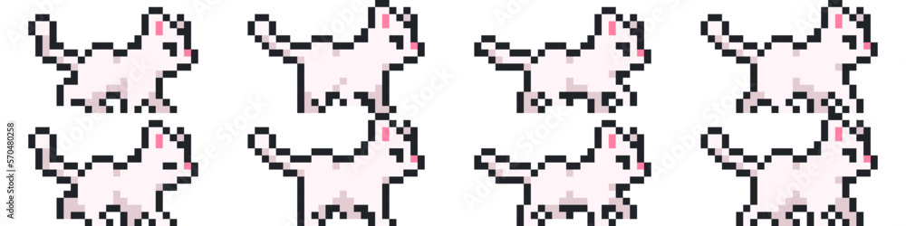 Cat walk cycle animation 8 bit pixel art. Cartoon animate frame by ...