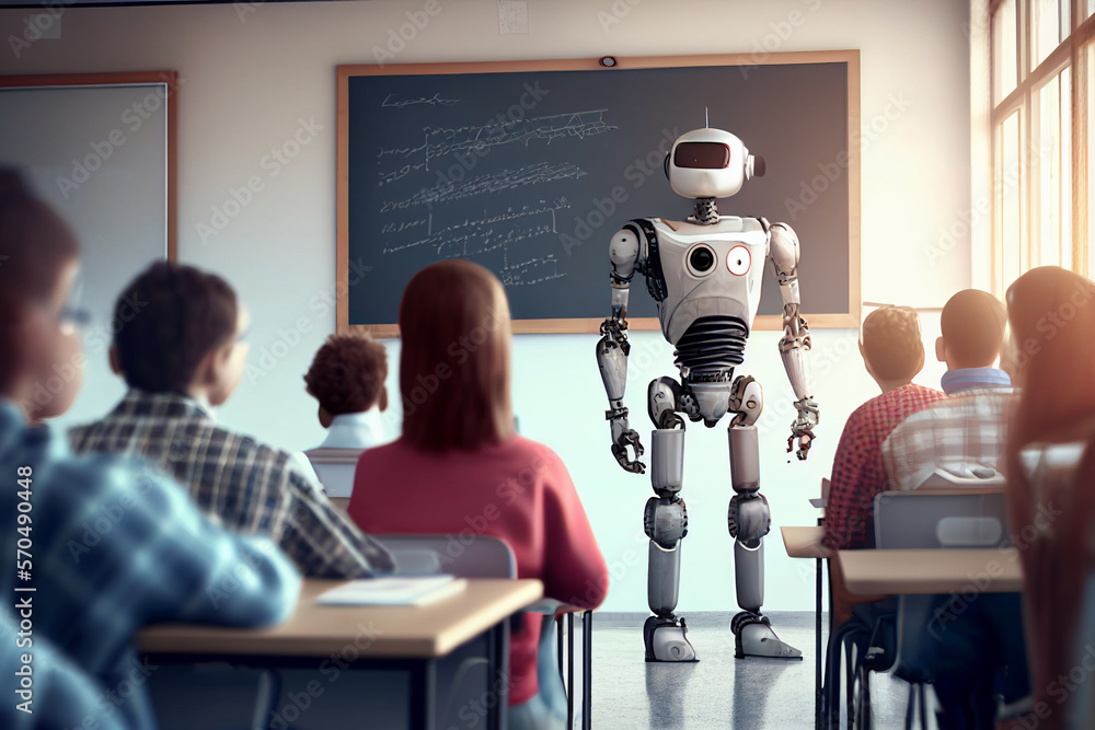 AI artificial intelligence robot teaching people for school education ...