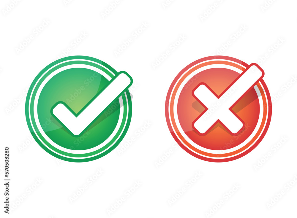 Cross and check mark icon in flat style. Checkmark right vector ...