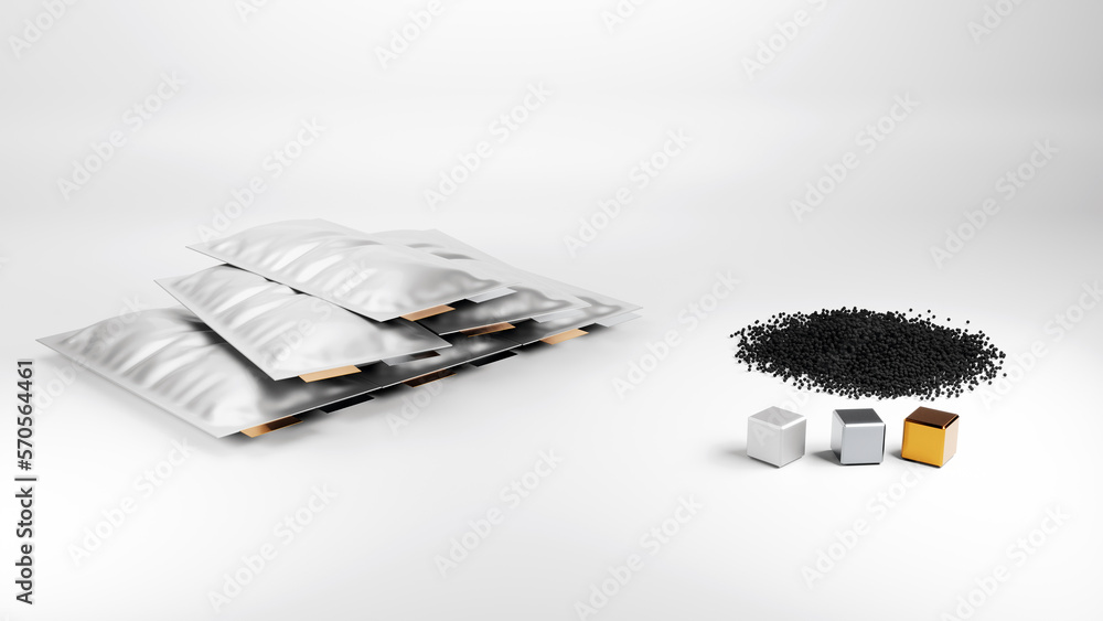 Showcasing the components of a lithium polymer battery cell. 3D render ...