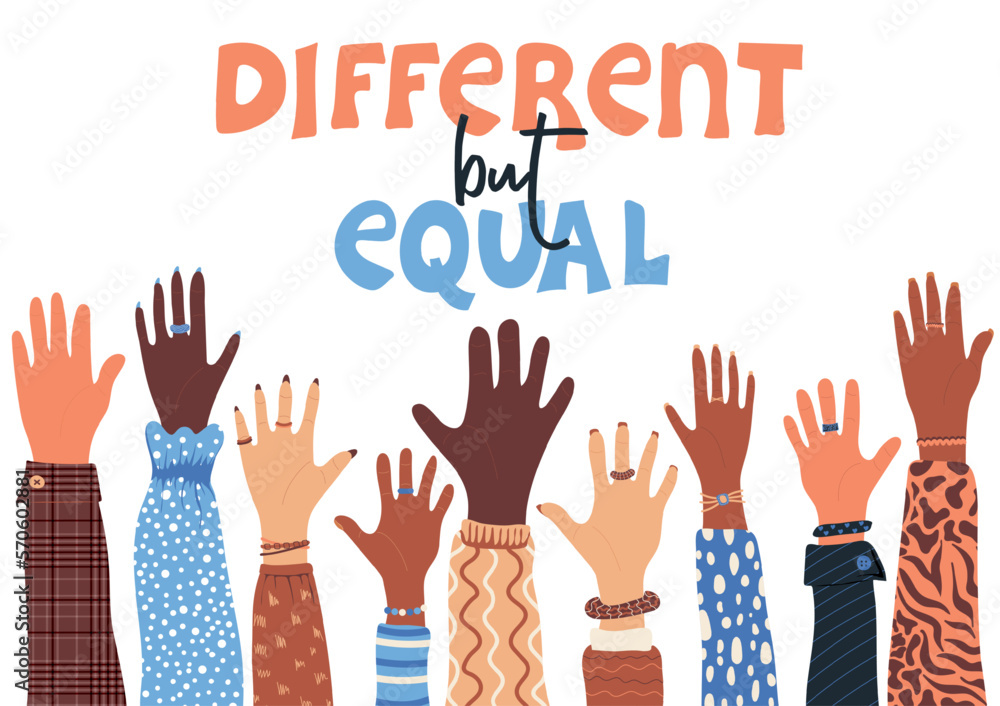 Different but equal.Hands of people multi ethnic races. Diversity ...