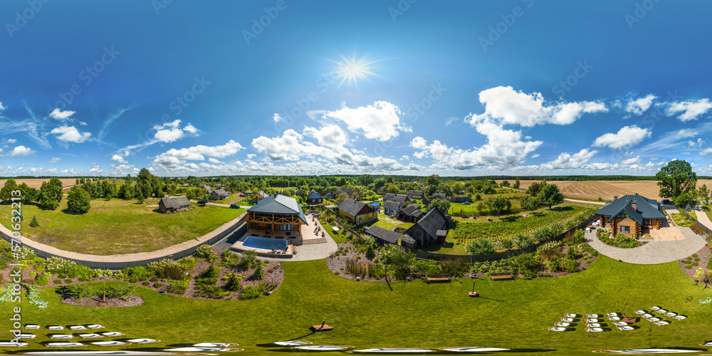 aerial full seamless spherical hdri 360 panorama view above green ...