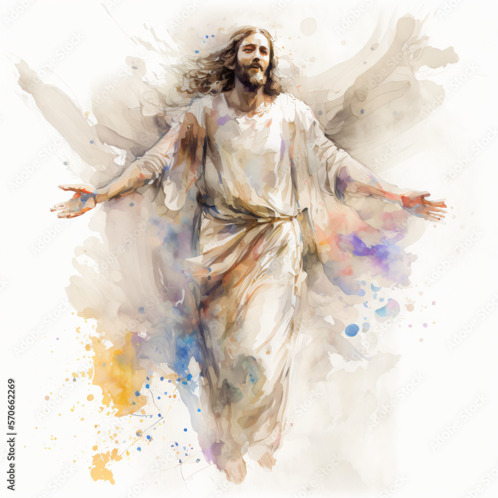 the resurrection of Jesus watercolor painting isolated on a white ...