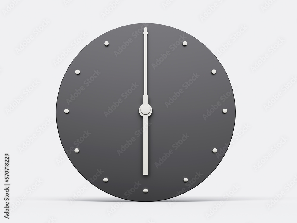 3d Realistic Simple Gray Round Wall clock 6 six o clock, Isolated on ...