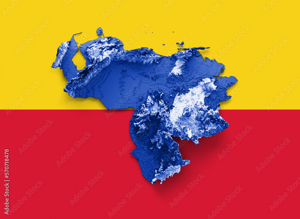 Venezuela map with the flag Colors Blue and Red Shaded relief map 3d ...