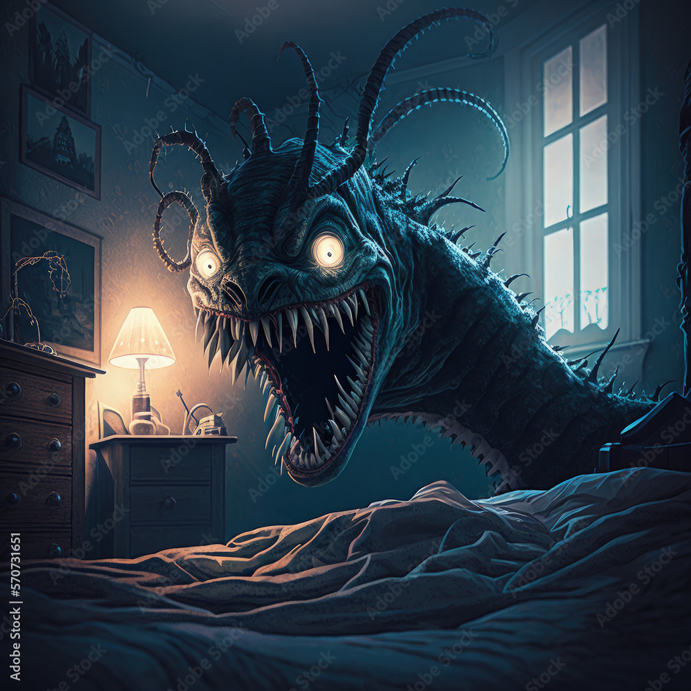 scary horror nightmare fuel creature creeping in the night, illustration artwork, AI generative ...