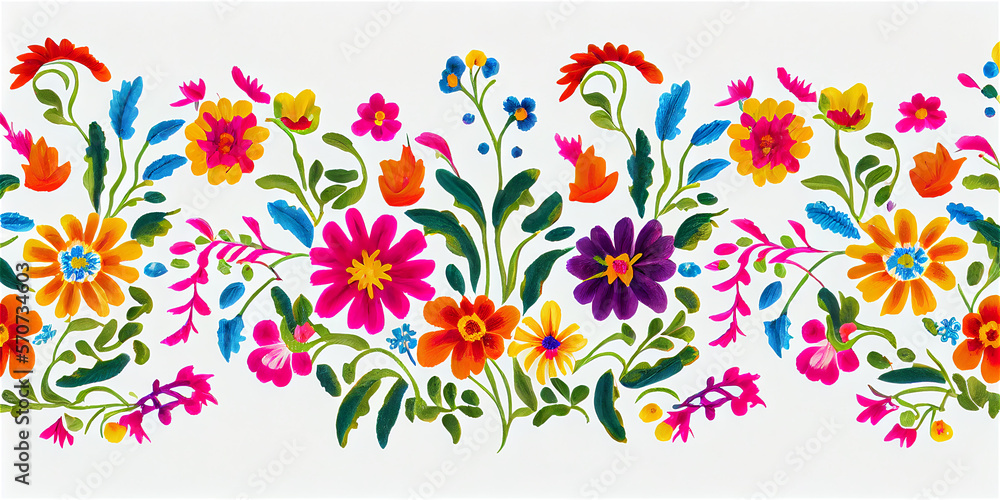 Ilustración de Stock Colorful Mexican floral pattern on a white ...