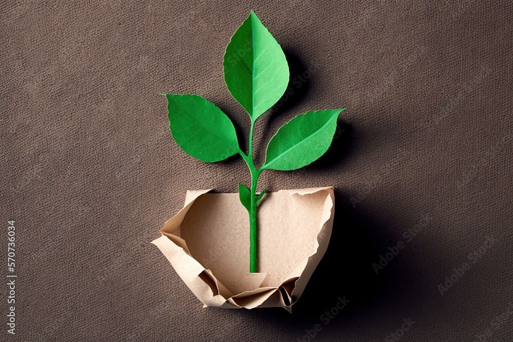 Sprout of small tree with green leaves growing from paper, concept of ...