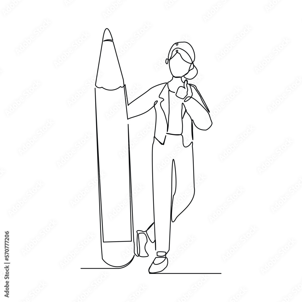 Continuous single one line drawing art business woman holding big ...