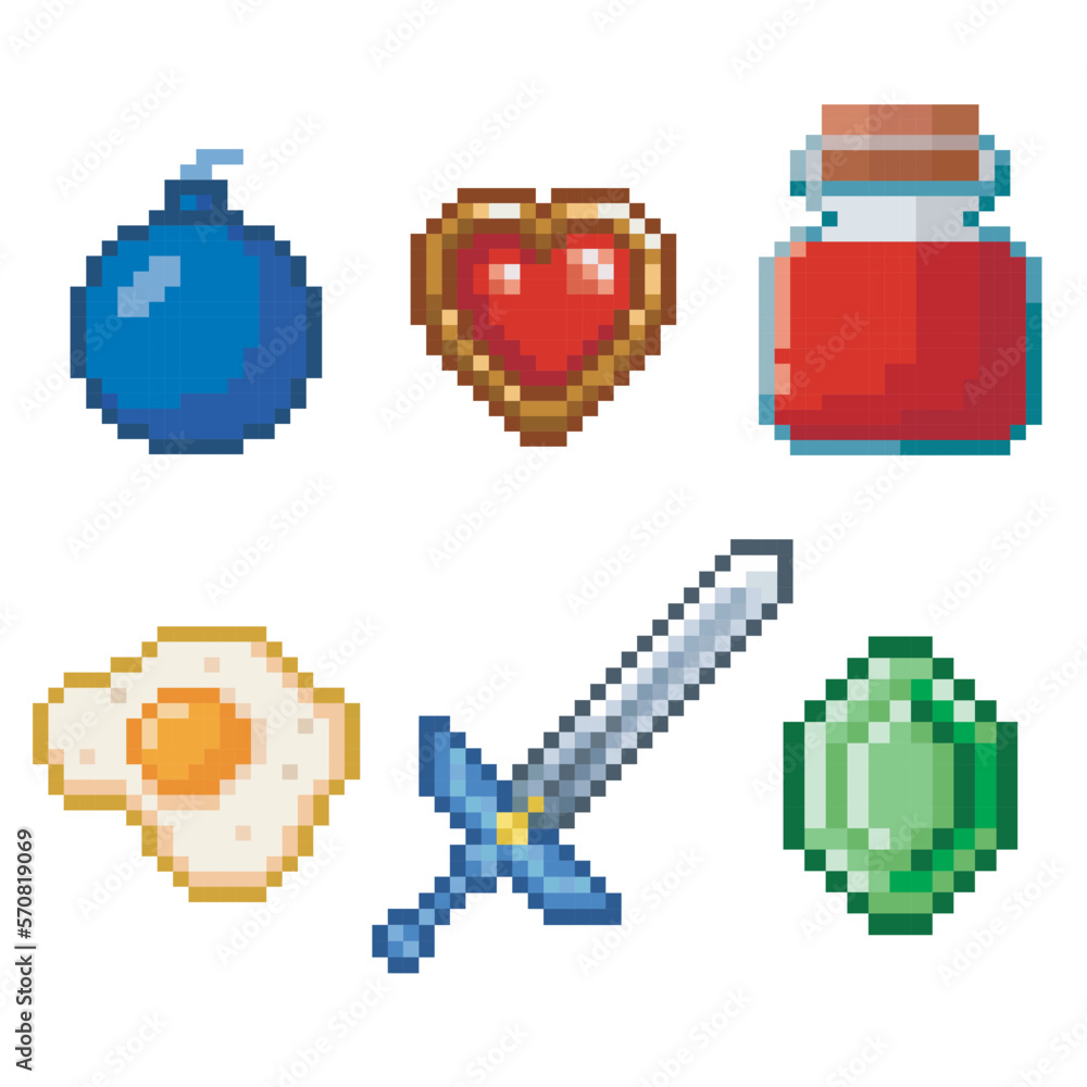 Adventurer hero objects, pixel art video game Stock Vector | Adobe Stock