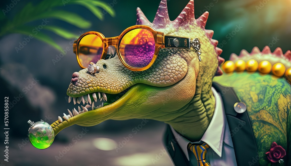 Weird dinosaur wearing a formal business suit and glasses. Wildlife ...