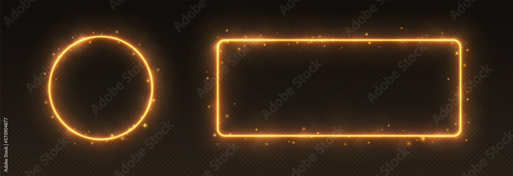 Golden neon frames with smoke and sparkles, fire borders concept ...