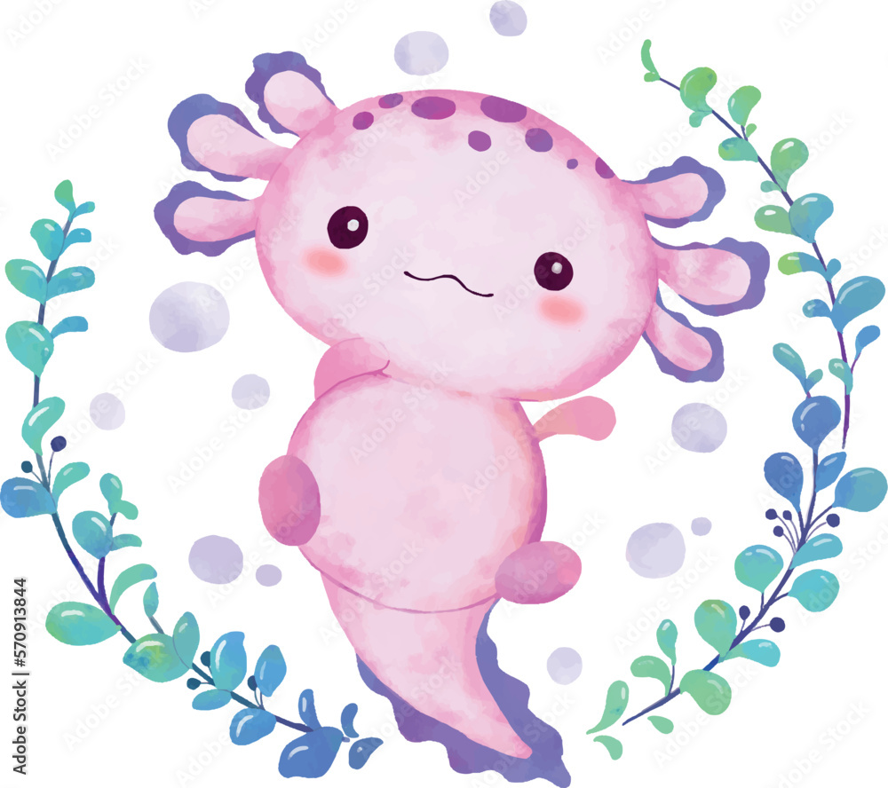 Watercolor cute axolotl Stock Vector | Adobe Stock