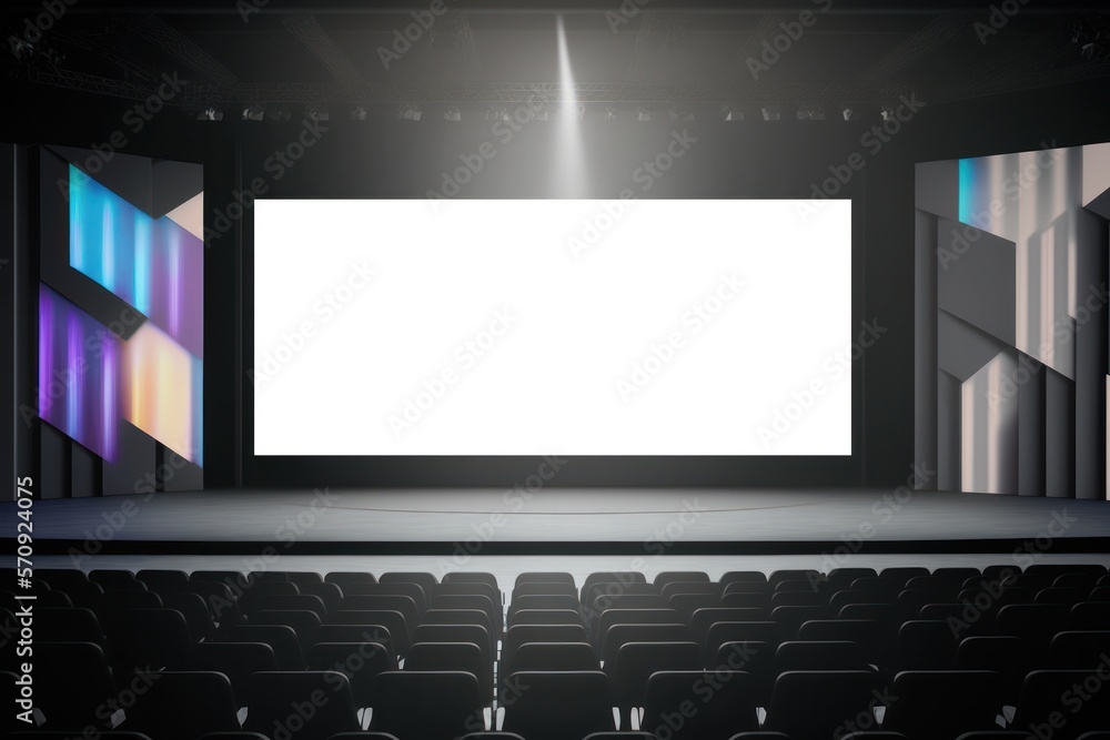 Empty stage for event or business conference with big blank screen ...