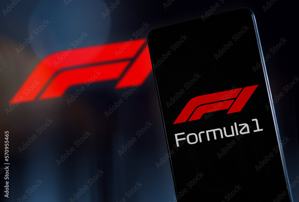 Formula 1 logo on smartphone display and background. Motorsport concept ...