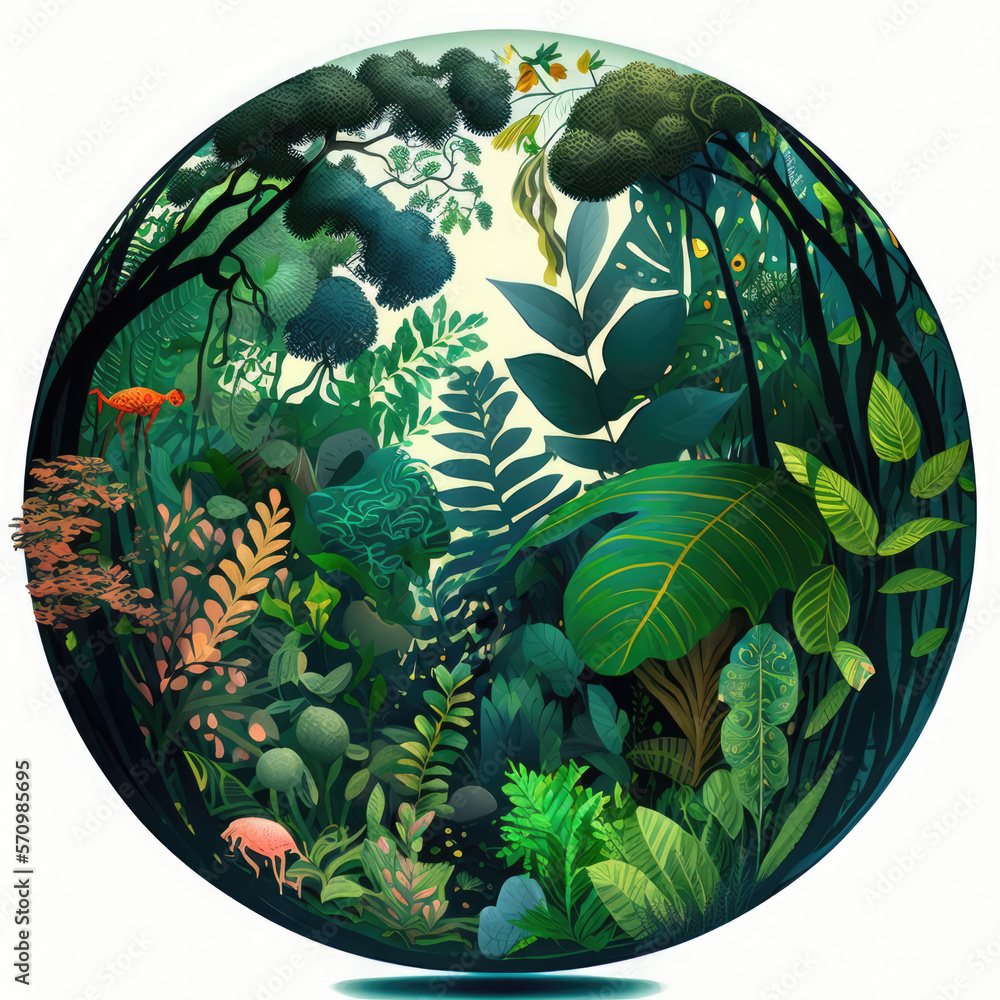 Tropical Rainforest Biodiversity Sphere Illustration: Showcasing Nature ...