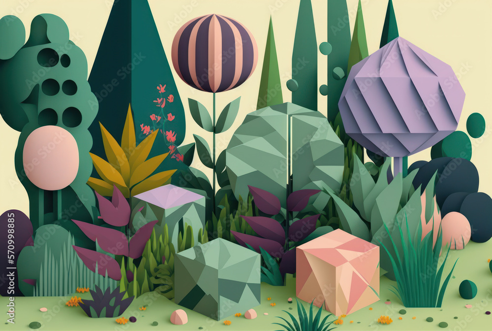Fondo plantas y flores tropicales, papercraft, poster, creado con IA ...