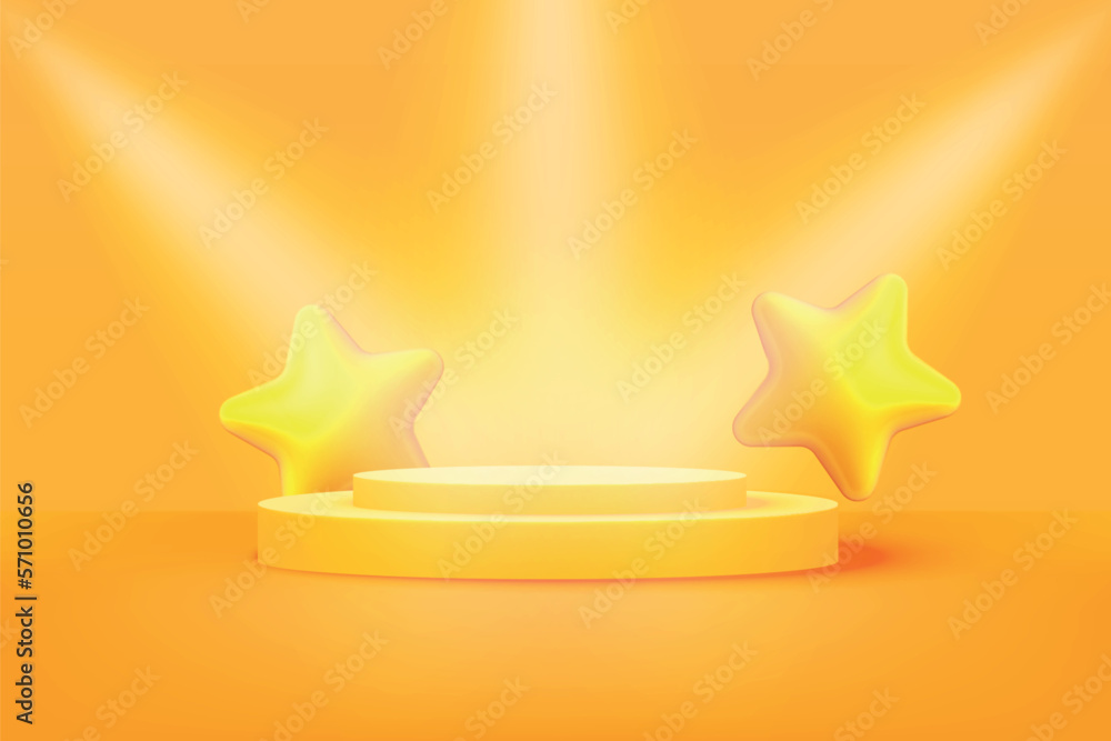 Vector realistic podium platform with yellow stars in abstract stage ...