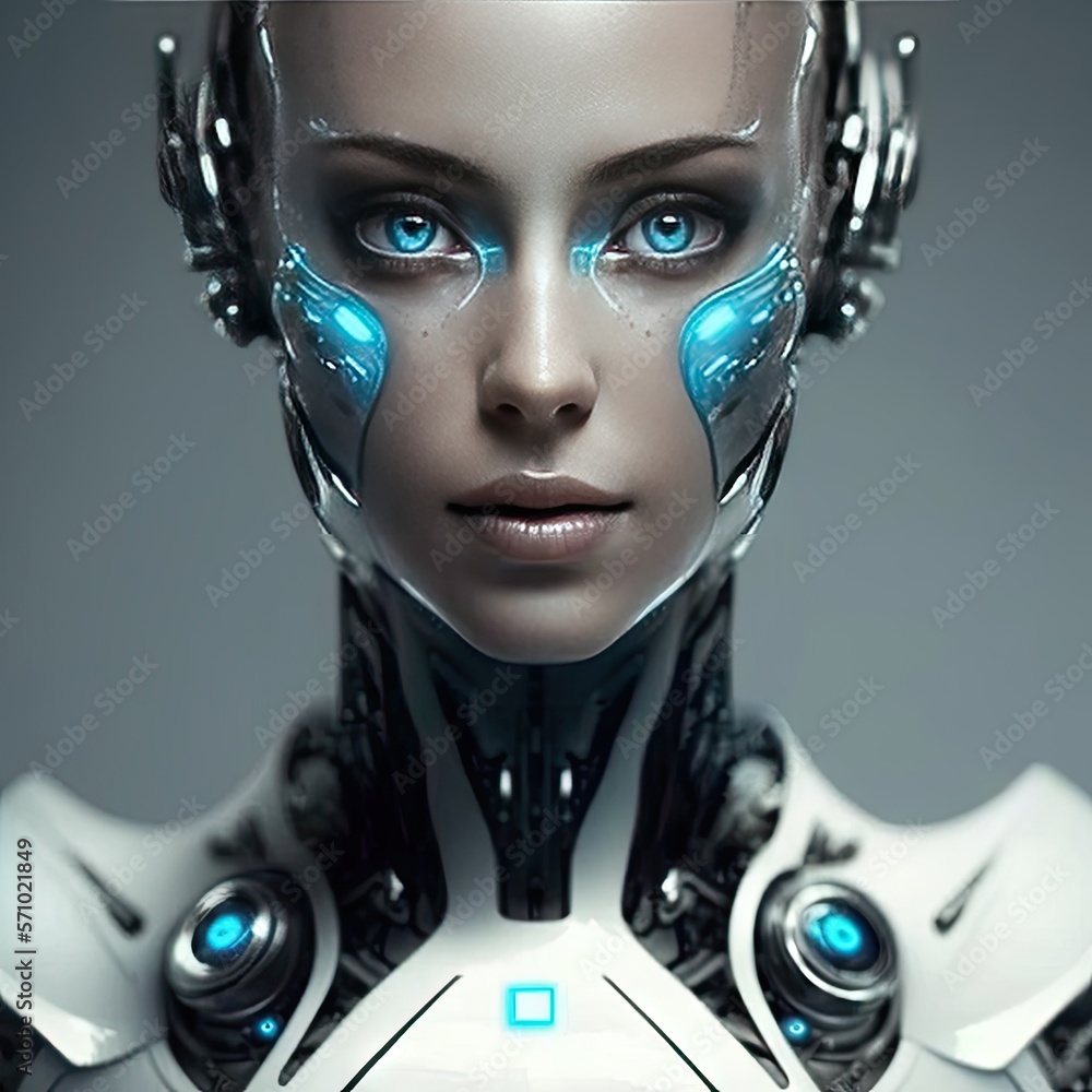 Lucy Flores, futuristic cyborg robot ai with no hair, only white ...