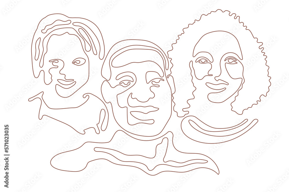 Black history month line art vector illustration. Afro people family ...