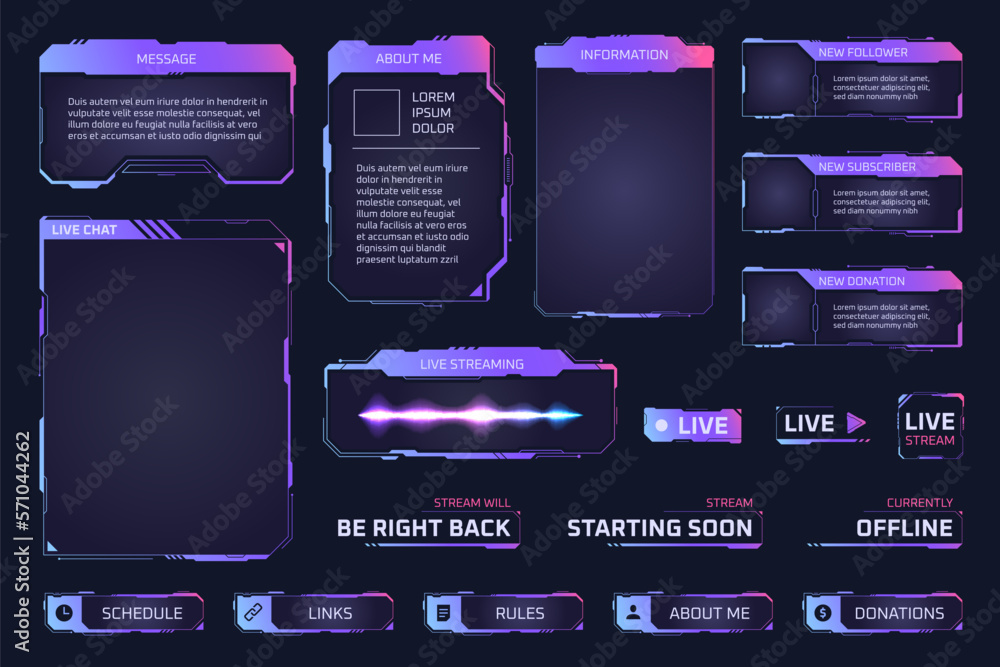 Game stream panels. Twitch streaming overlay frames for gamers ...