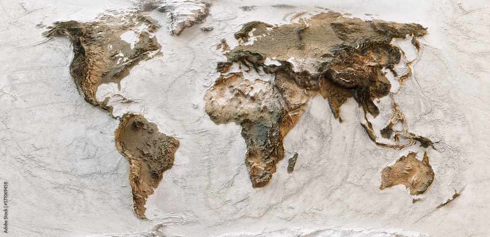 3D World map of the Earth with exaggerated topographic relief. Detailed ...