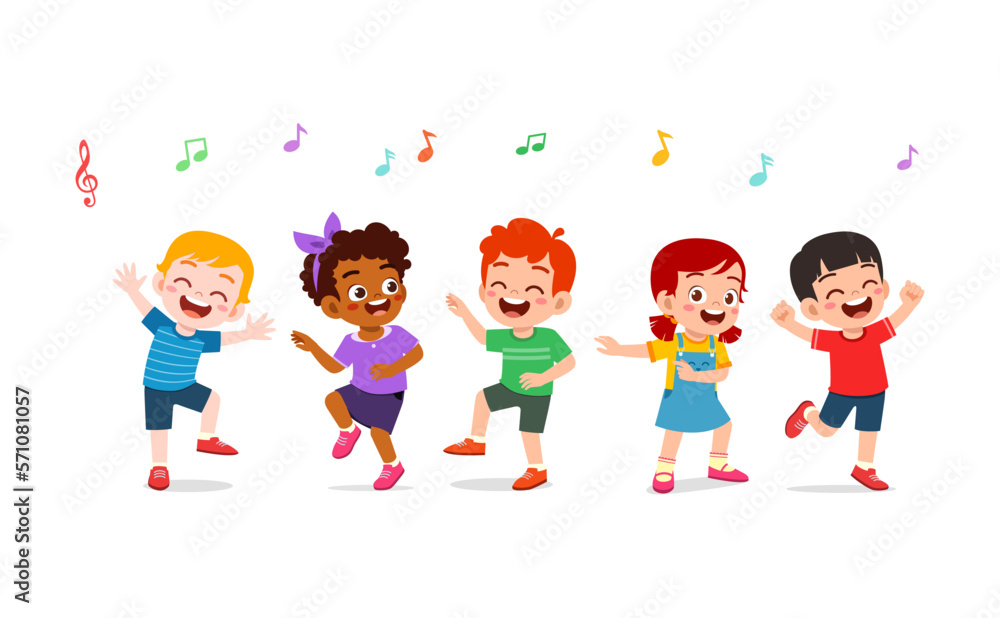 little kid dance with friend and feel happy Stock Vector | Adobe Stock
