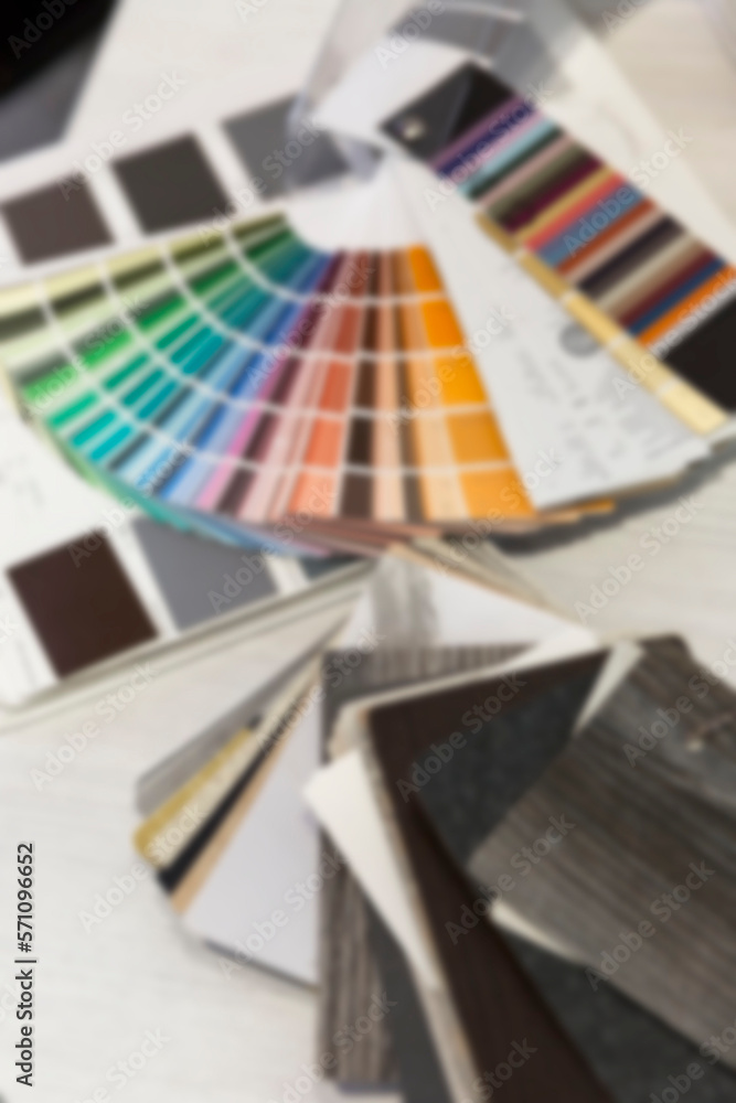 Samples of materials and a palette of colors for ordering furniture in ...