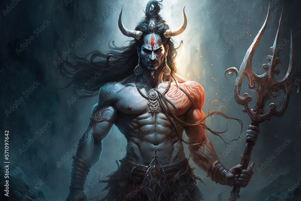 Generative AI Hindu god Shiva, Colorful indian hindu God Shiva hand ...