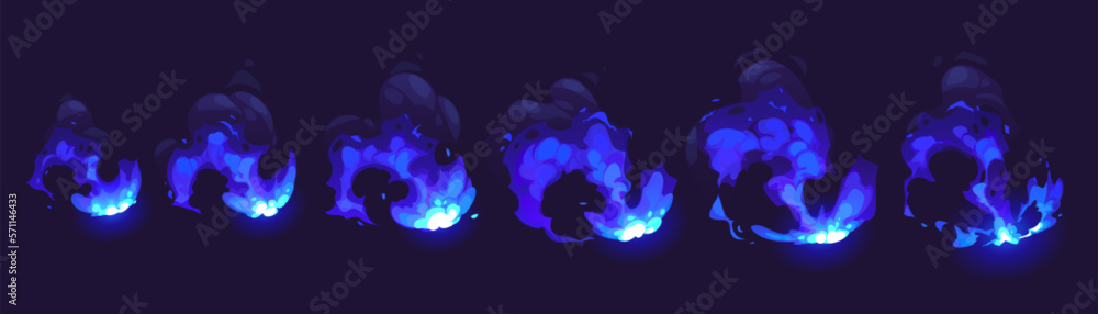 Explosion fire animation set on black background. Vector cartoon ...