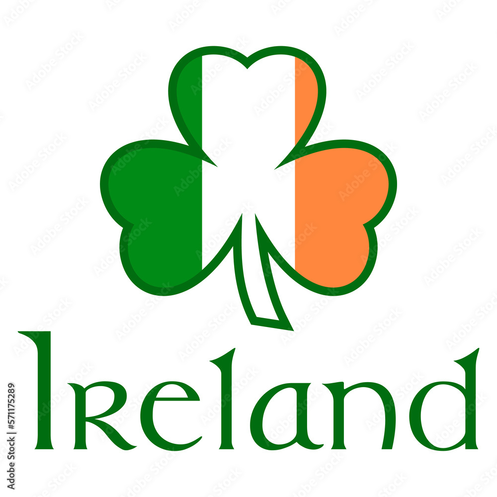 Logo del día de San Patricio. Letras de la palabra Ireland con silueta ...