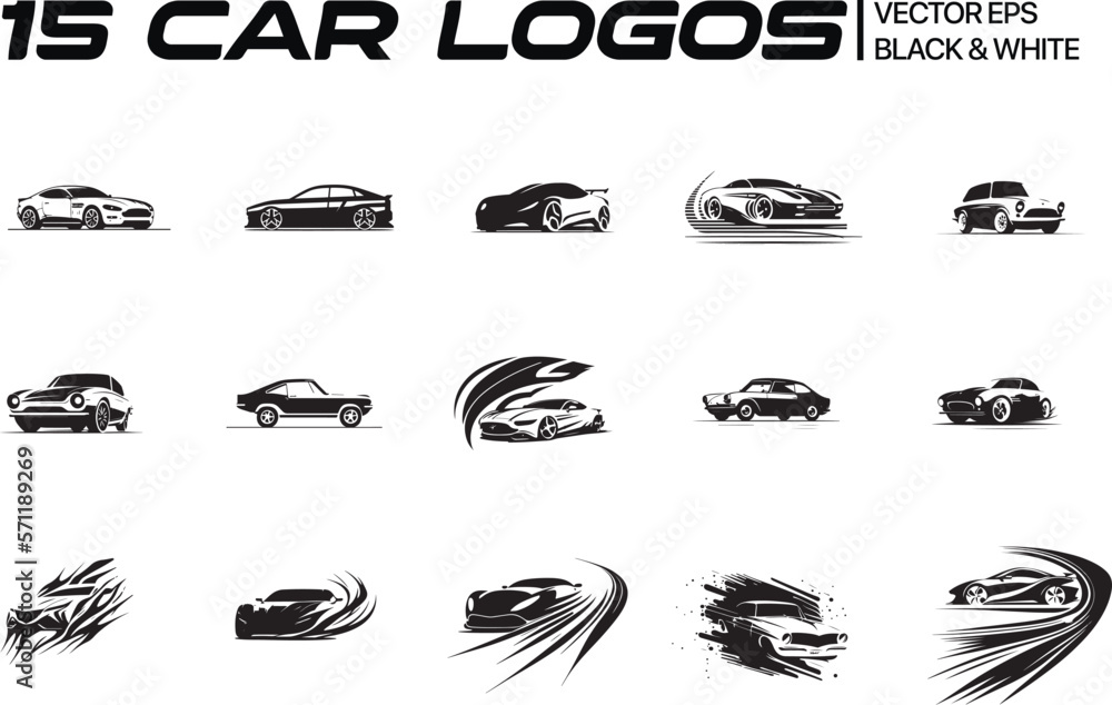 Sports car logo icon set. Motor vehicle silhouette emblems. Good for ...