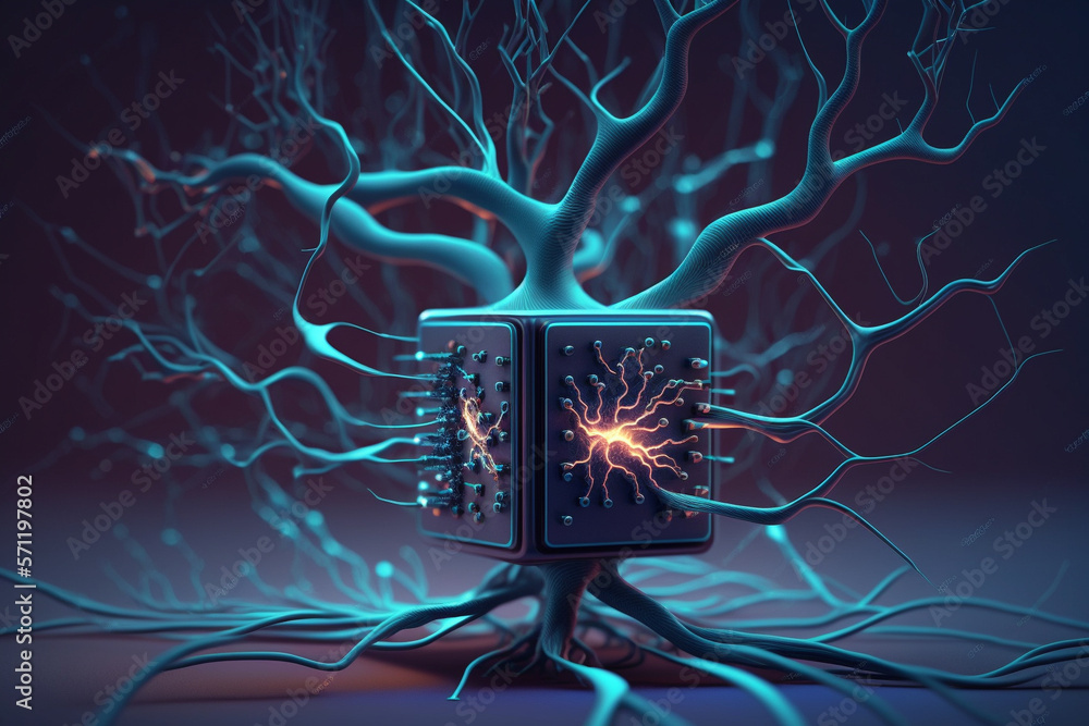 Ilustración de Stock Neural network with glowing bioluminescence. The ...