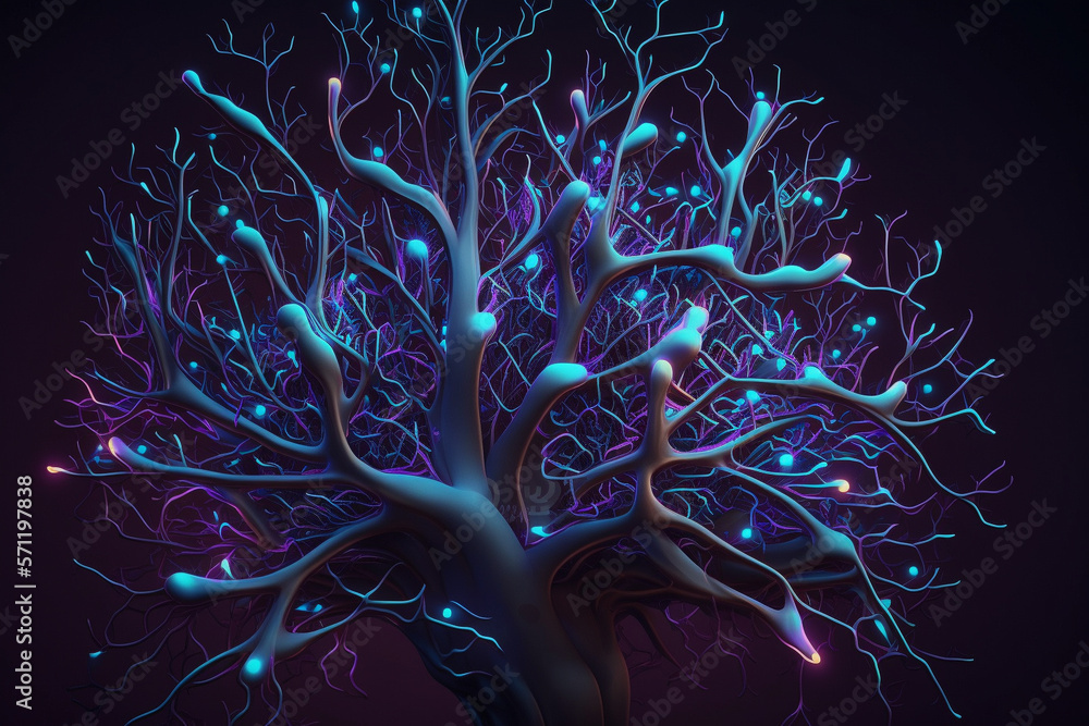 Neural network with glowing bioluminescence. The image represents the ...