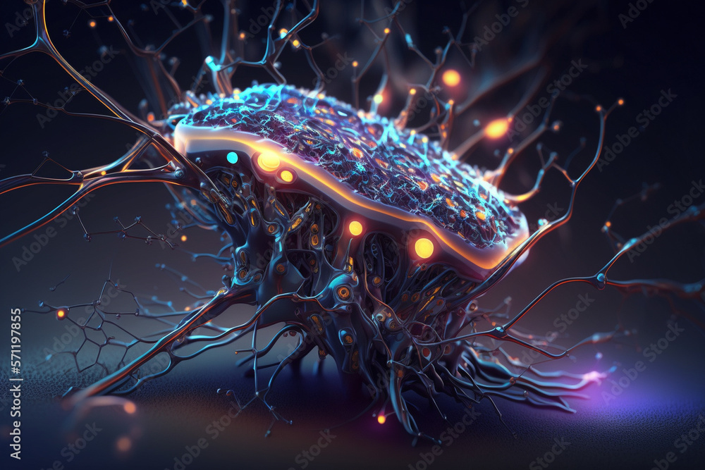 Ilustração Neural network with glowing bioluminescence. The image ...