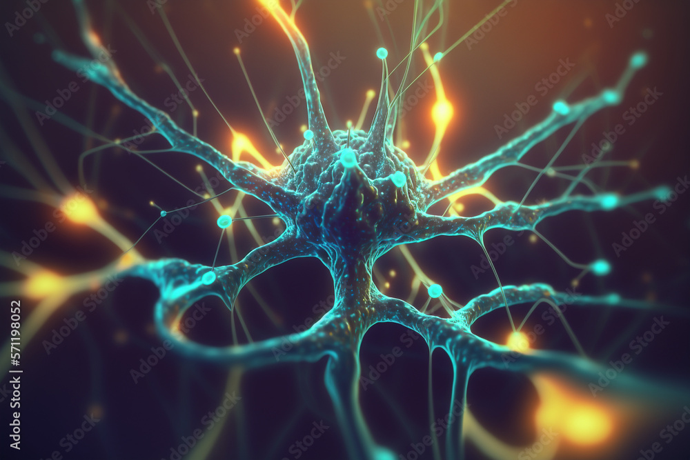 Neural network with glowing bioluminescence. The image represents the ...