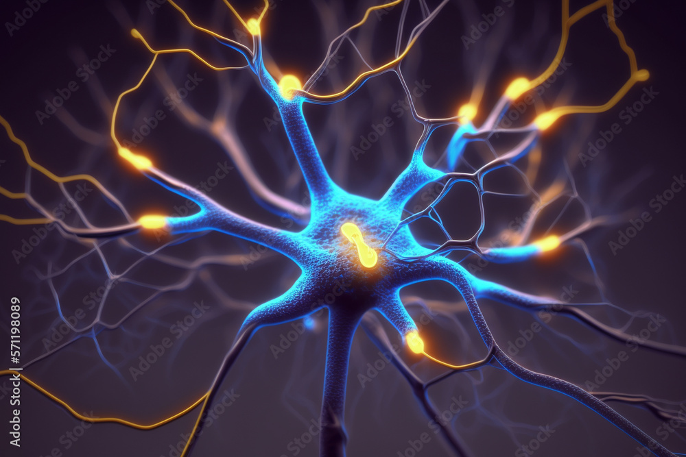 Ilustración de Stock Neural network with glowing bioluminescence. The ...