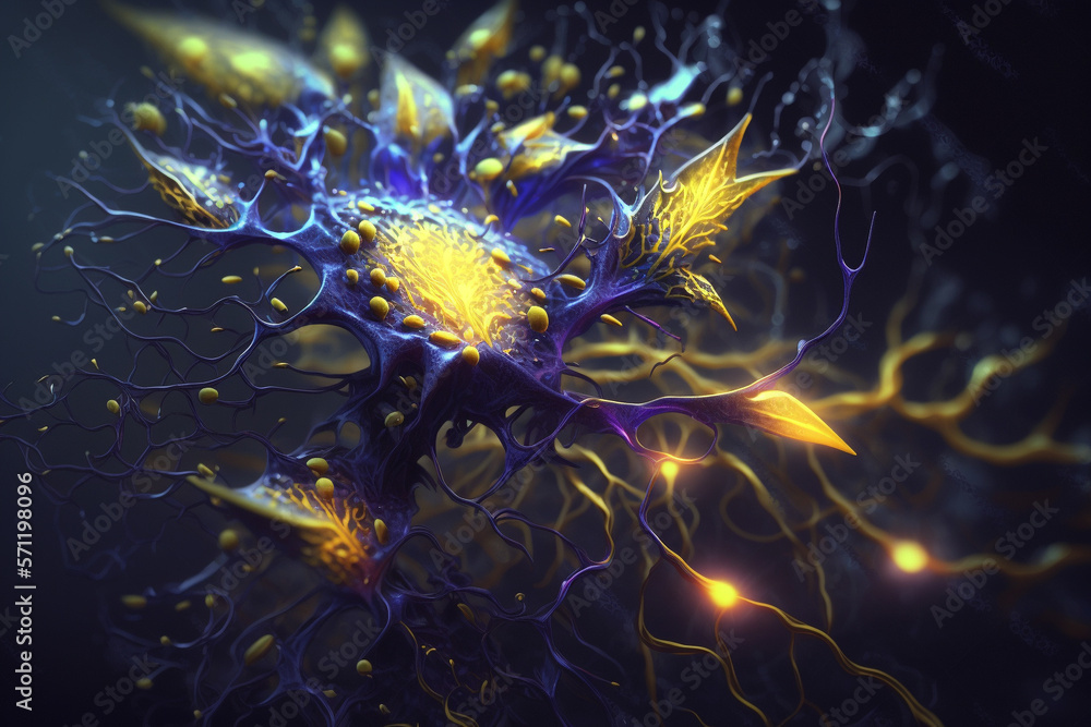 Neural network with glowing bioluminescence. The image represents the ...