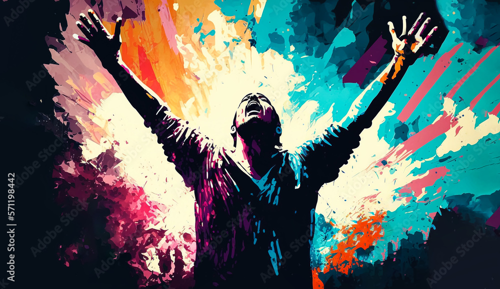 Abstract art. Colorful painting art of a man praying and worshiping ...