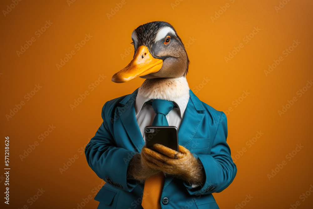 Studio photo portrait of a happy duck in business clot, concept of ...