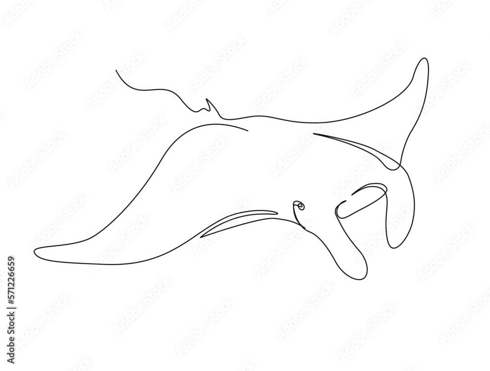 Continuous one line drawing of manta ray. Simple illustration of ...
