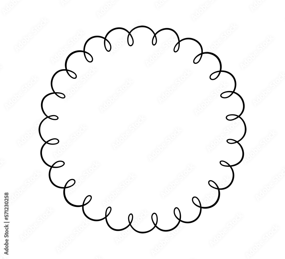 Doodle circle scalloped frame. Hand drawn scalloped edge ellipse shape ...