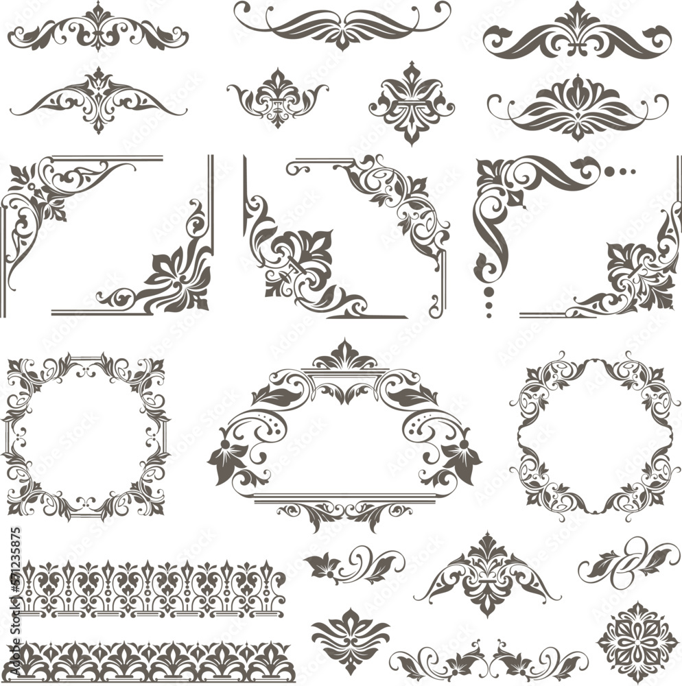 Vintage design lace borders monogram logo and corners, dividers Vector ...