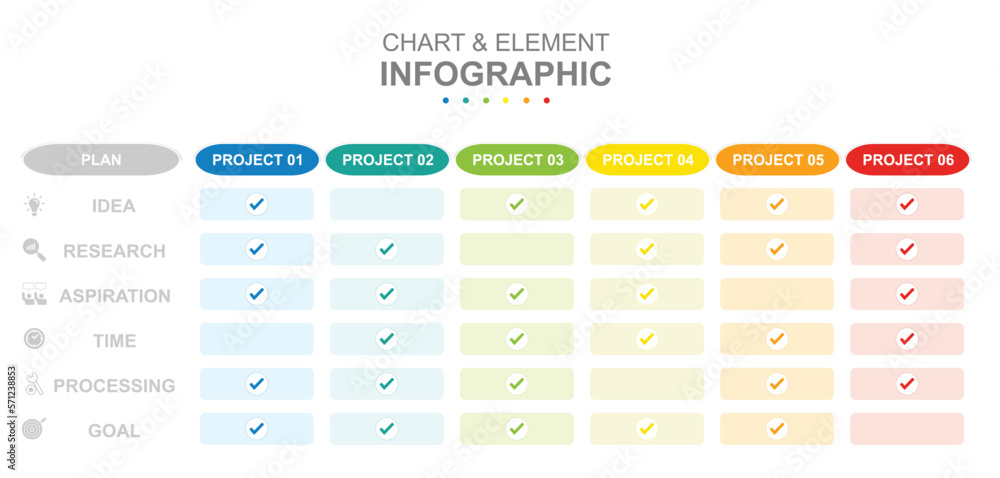 Infographic business template. 6 Steps Modern Project Table comparison ...