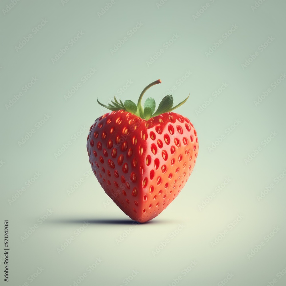 Strawberries in 3DCG style. Pastel green background. Created using ...