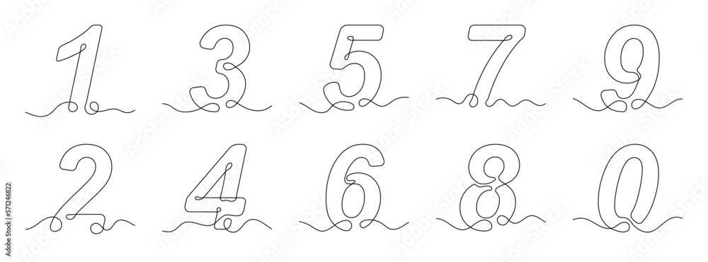 Numbers in continuous line drawing style. Line art of numbers. Vector ...