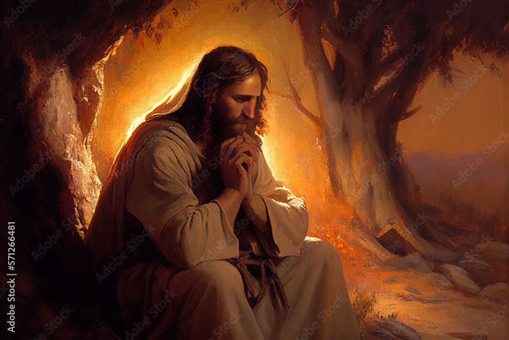 Jesus praying in the garden of Gethsemane. Conceptual Christian art ...