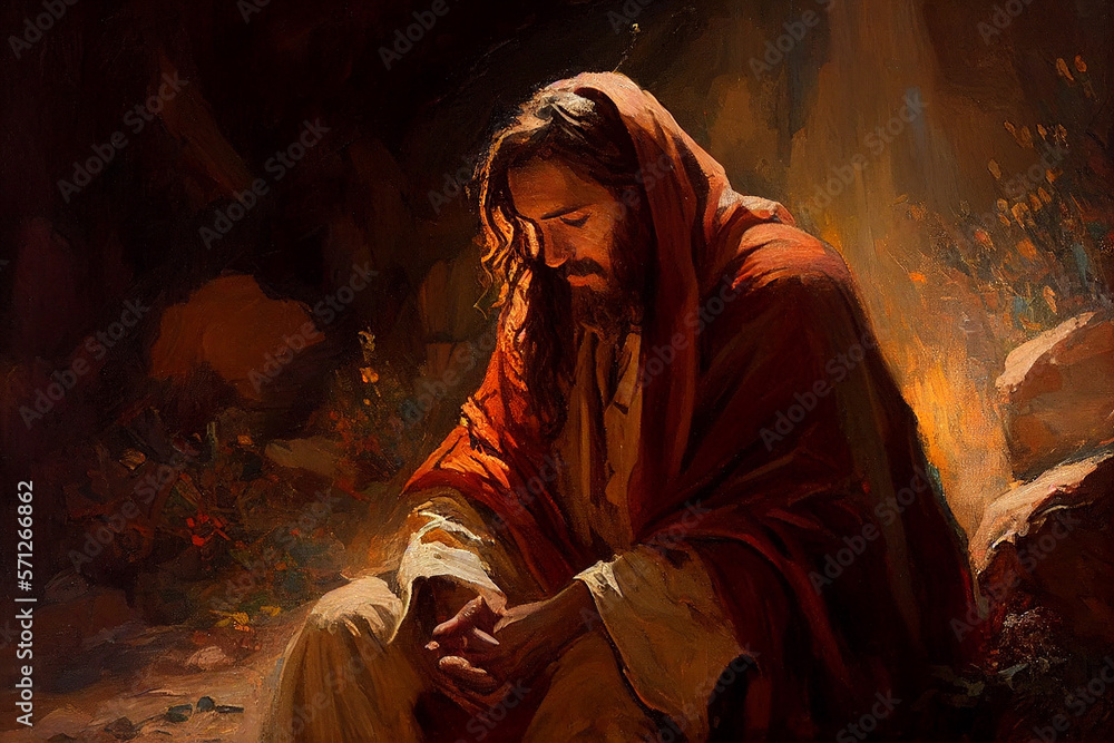 Jesus Christ praying in the garden of Gethsemane painting style Stock ...